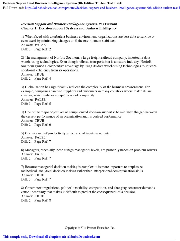 Decision Support and Business Intelligence Systems (Test Bank) | PDF ...