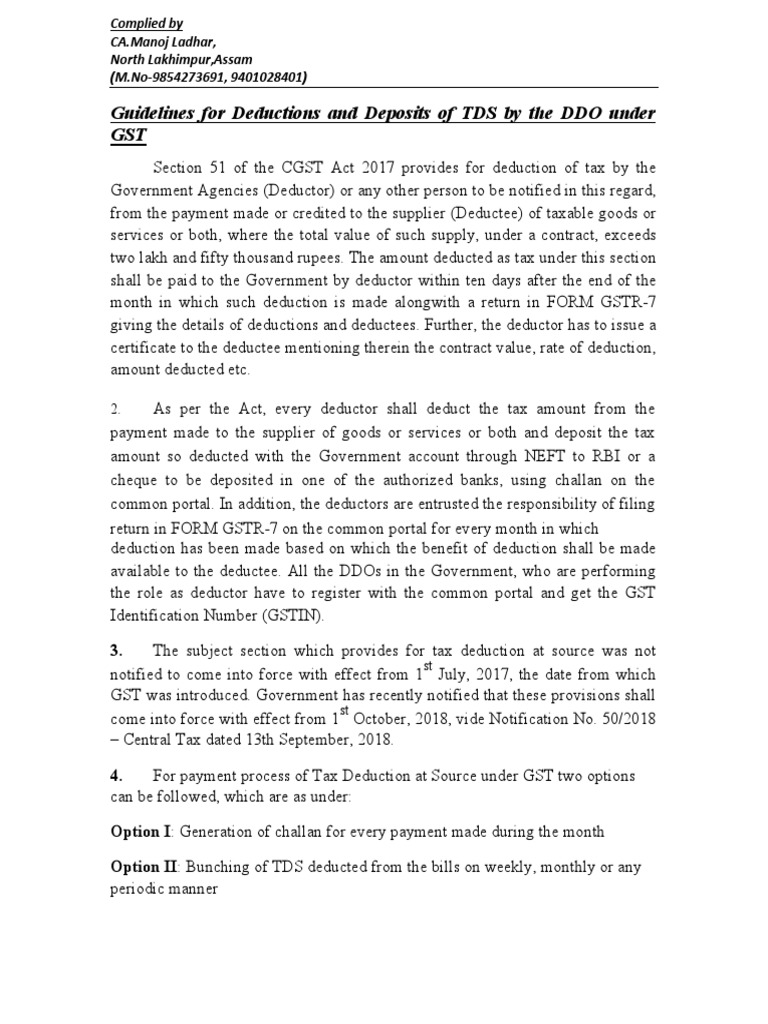 Guidelines For TDS On GST | PDF | Reserve Bank Of India | Value Added Tax