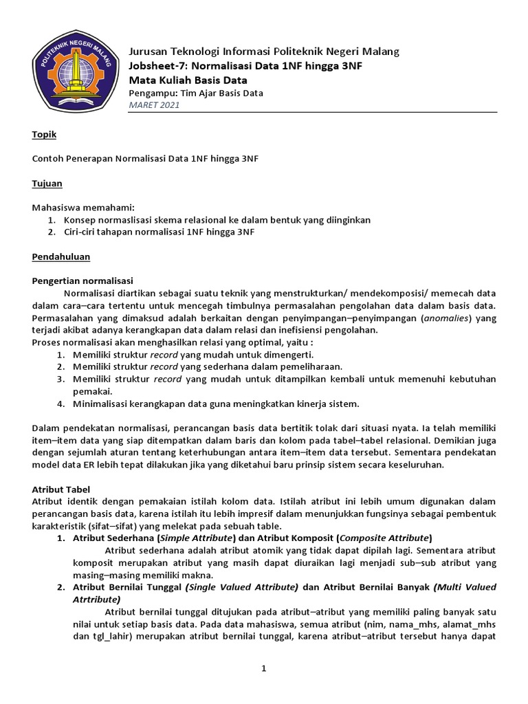 Normalisasi Data: Panduan 1NF hingga 3NF | PDF