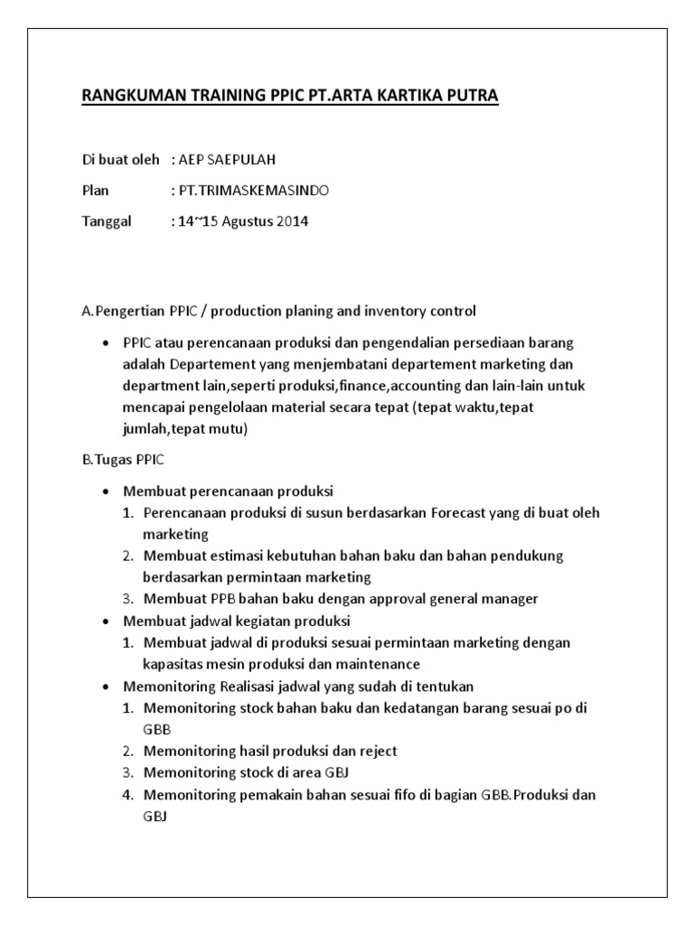 Rangkuman Training Ppic Arta | PDF