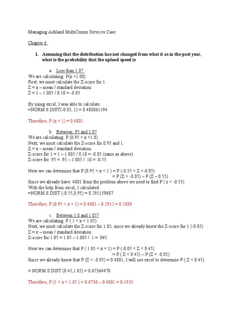 Managing Ashland MultiComm Services Case | PDF | P Value | Student's T Test