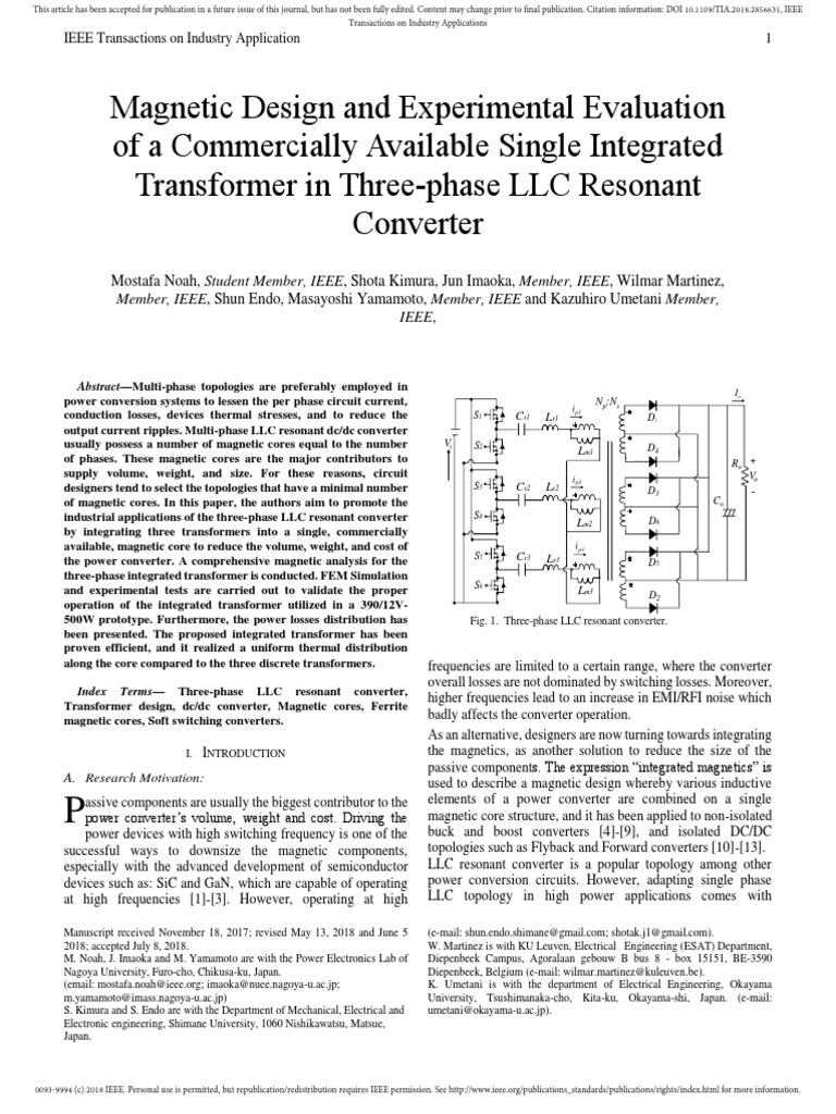 Transformer in Three-Phase LLC Resonant Converter | PDF | Transformer ...