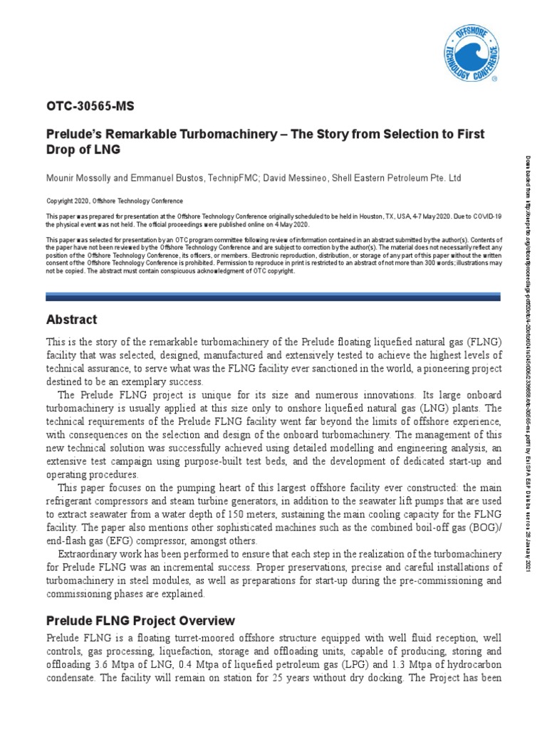 Otc-30565-Ms - Gastech Paper PRELUDE | PDF | Pump | Steam