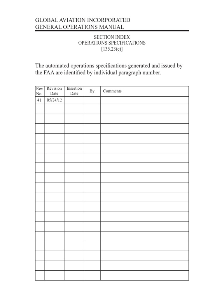 Global Aviation Incorporated General Operations Manual: Section Index ...
