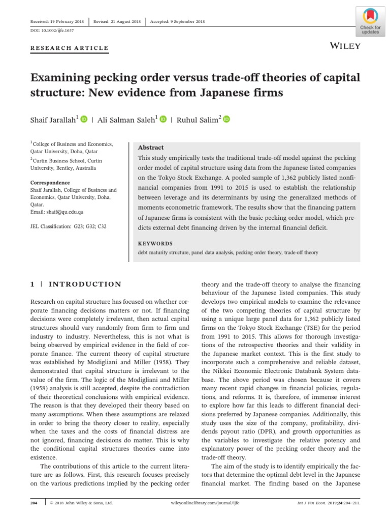 Examining Pecking Order Versus Trade Off Theories | PDF | Capital Structure | Leverage (Finance)
