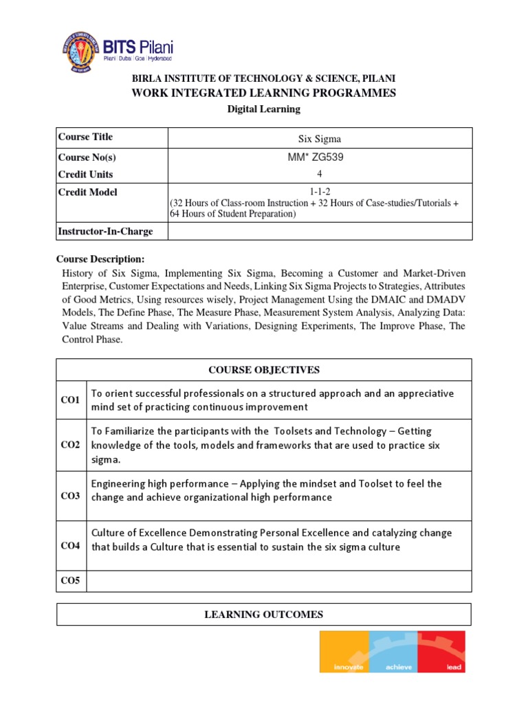 Course Handout Six Sigma 1627139838999 | PDF | Six Sigma | Mathematical ...