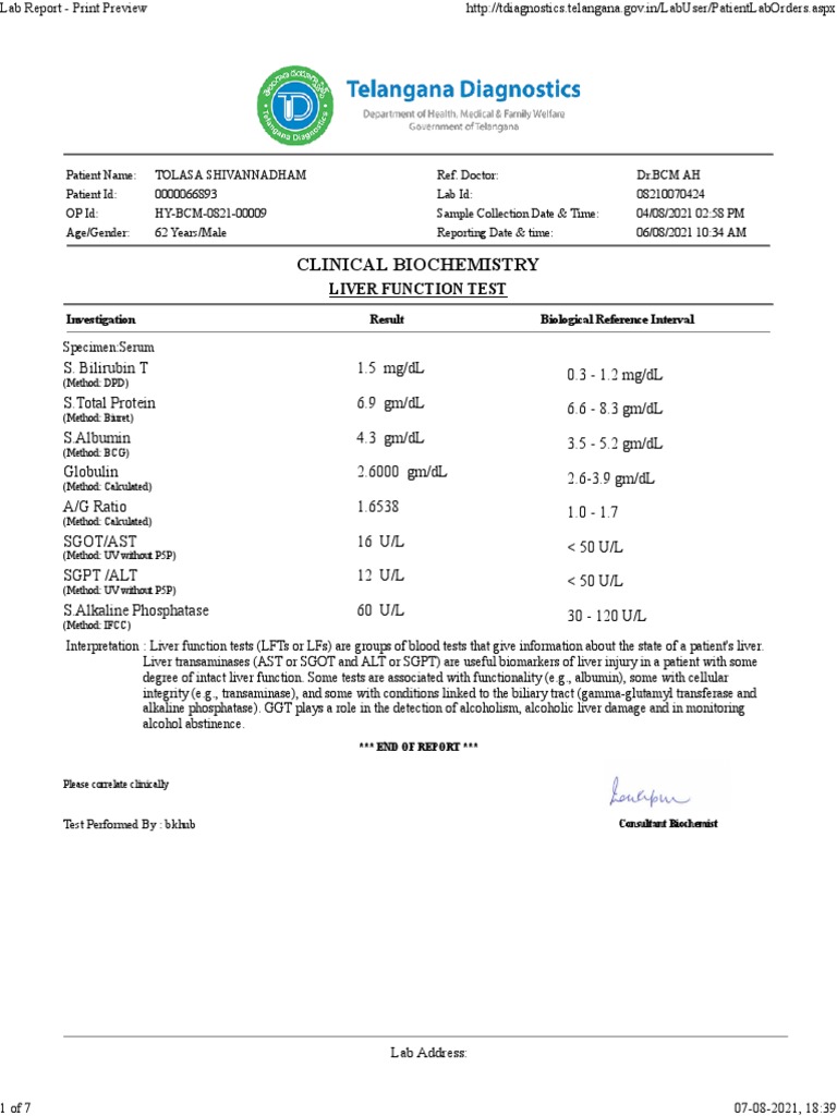Lab Report - Shivanandham | PDF | High Density Lipoprotein | Alanine ...