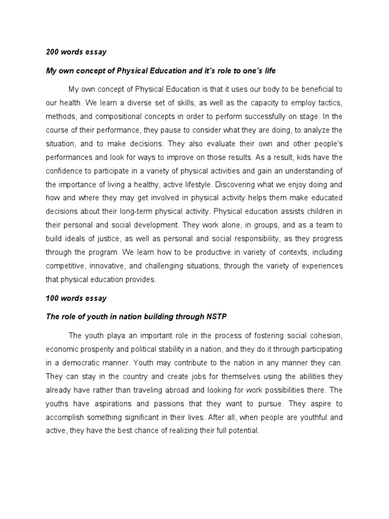 Essay 200 and 100 Words | PDF