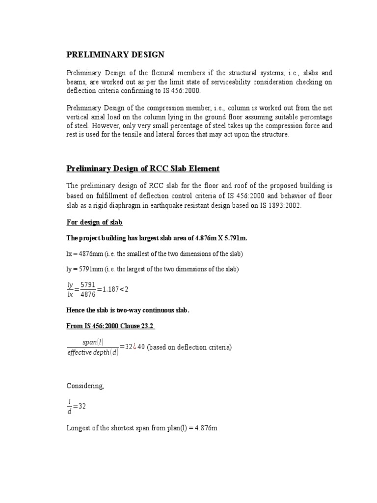 Preliminary Design: For Design of Slab | PDF | Beam (Structure) | Column