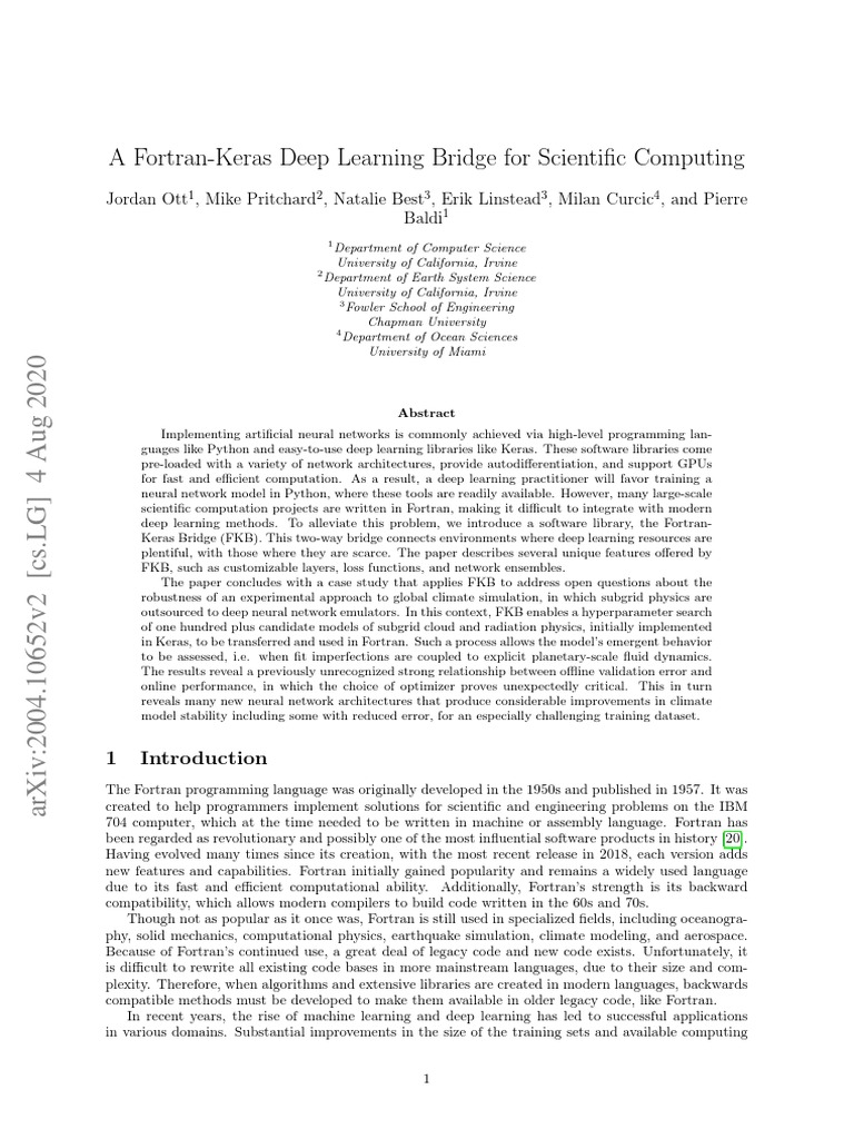 A Fortran-Keras Deep Learning Bridge For Scientific Computing | PDF ...