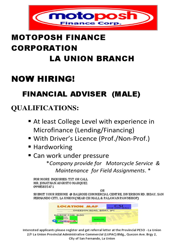 Hiring Financial Adviser at Motoposh | PDF | Business | Social Science