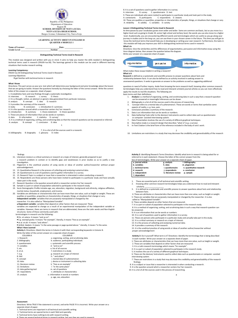 4th Quarter Module 1 2 Download Grátis Pdf Scientific Method Data