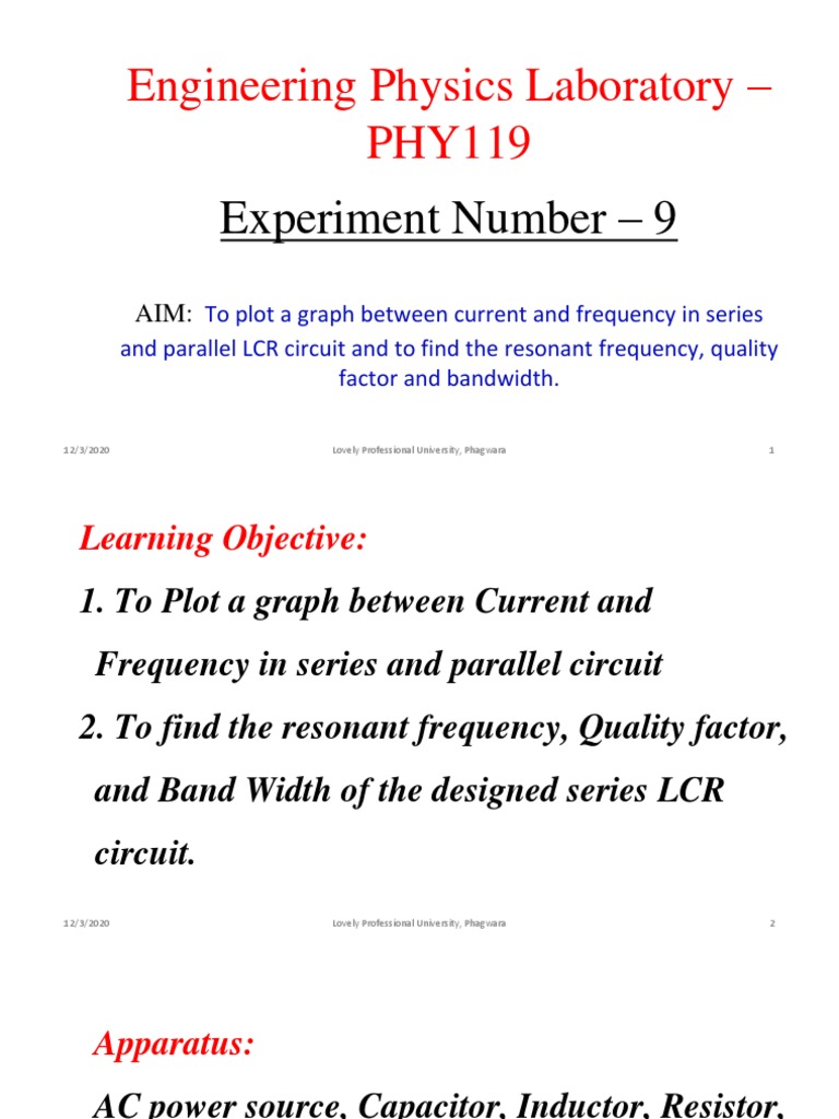 Engineering Physics Laboratory - PHY119: Experiment Number - 9 | PDF ...