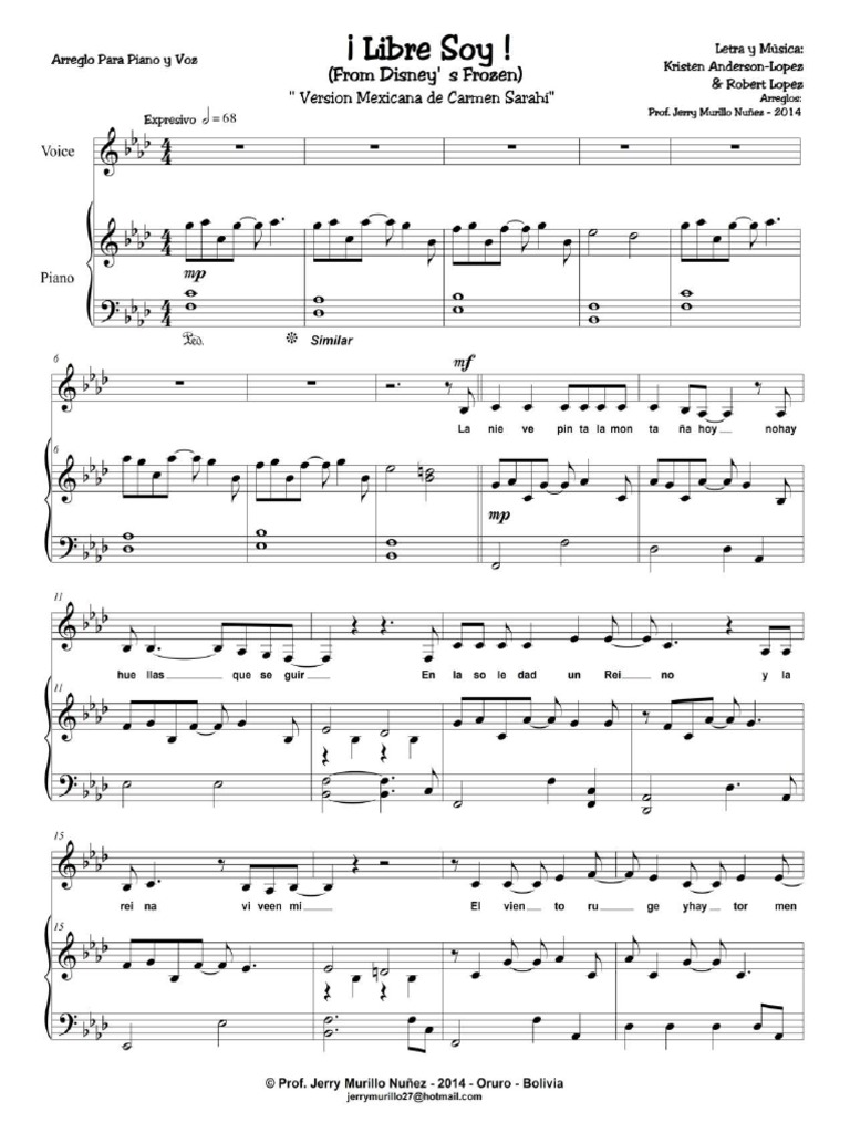 Libre Soy Frozen Piano y Voz Version de Carmen Sarahi Espanol PDF | PDF