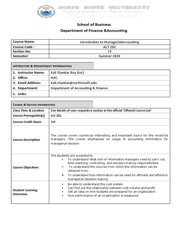 Act 202 - Course Outline Summer 2020 | PDF | Academic Dishonesty ...