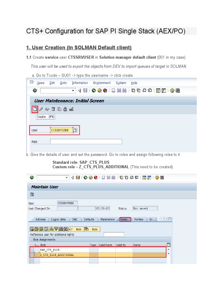 CTS+ Configuration For SAP PI Single Stack (AEX/PO) : 1. User Creation ...