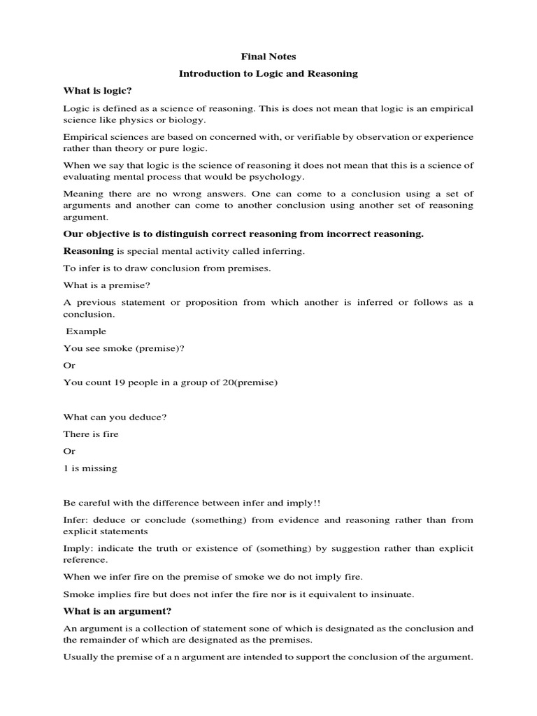 Logic and Reasoning Notes | PDF | Inductive Reasoning | Argument