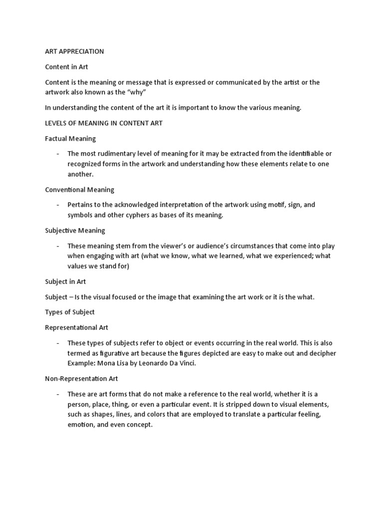 Art Appreciation (Content&Subject) | PDF