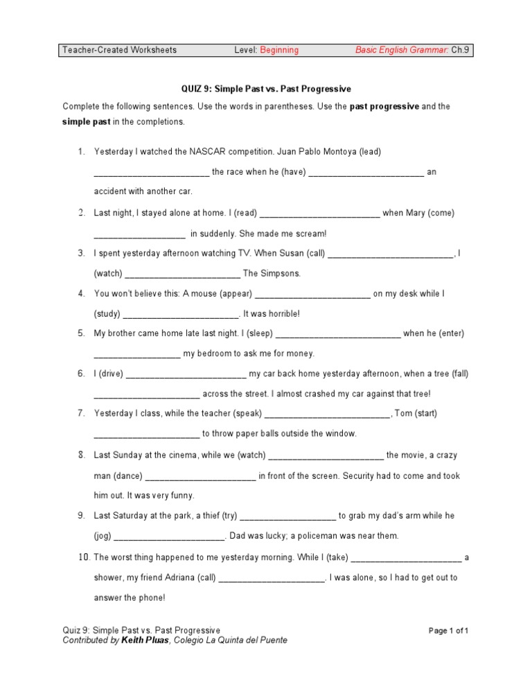 Simple past and past progressive Simple past and past progressive