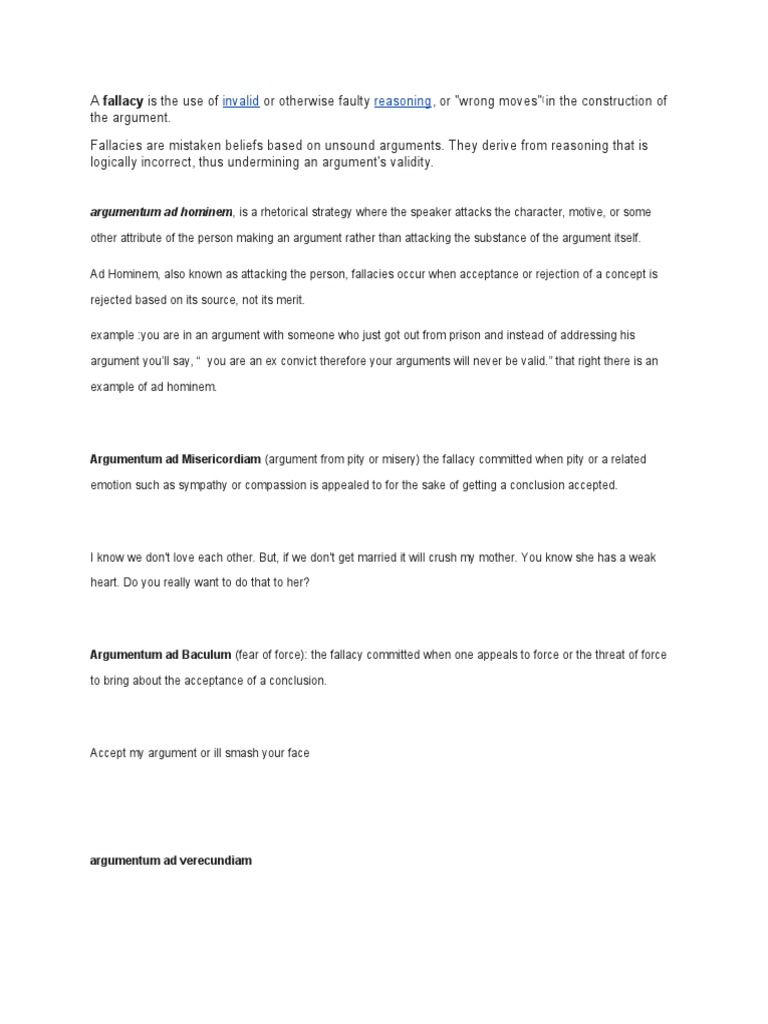 Invalid Reasoning: Argumentum Ad Hominem | PDF | Fallacy | Argument