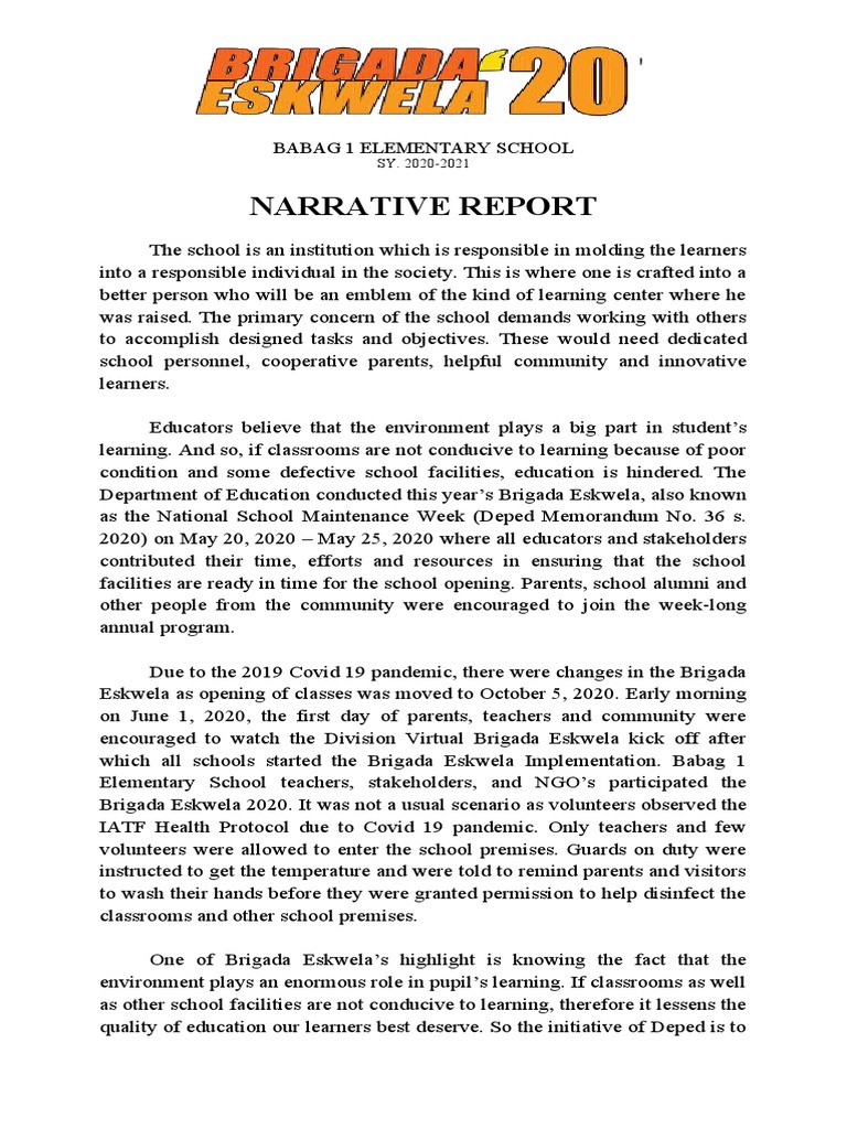 Babag 1 Elementary School Narrative Report | PDF | Schools | Hand Washing