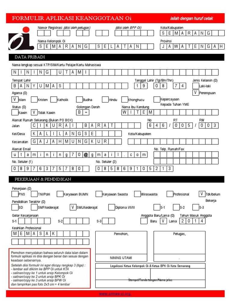 Formulir Keanggotaan Oi Semarang | PDF