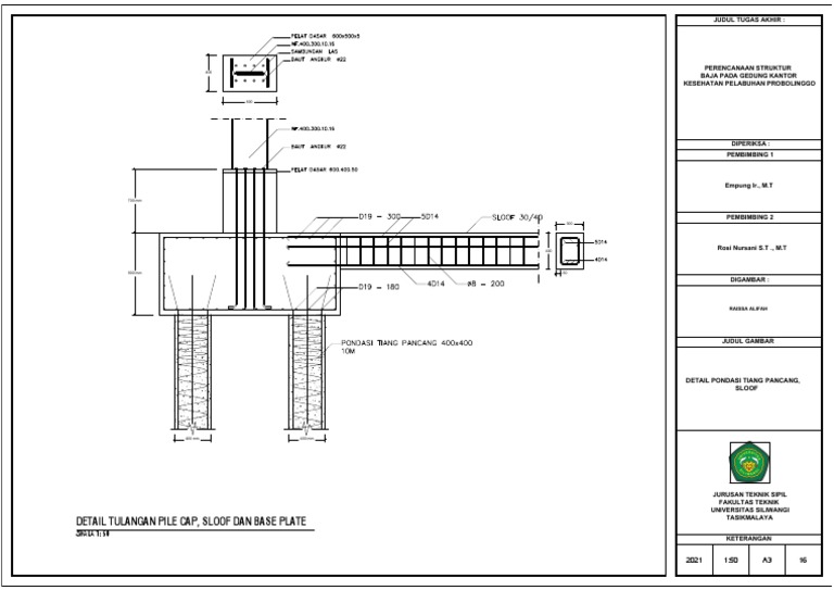 Detail Tulangan Pile Cap, Sloof Dan Base Plate: SKALA 1: 50 | PDF