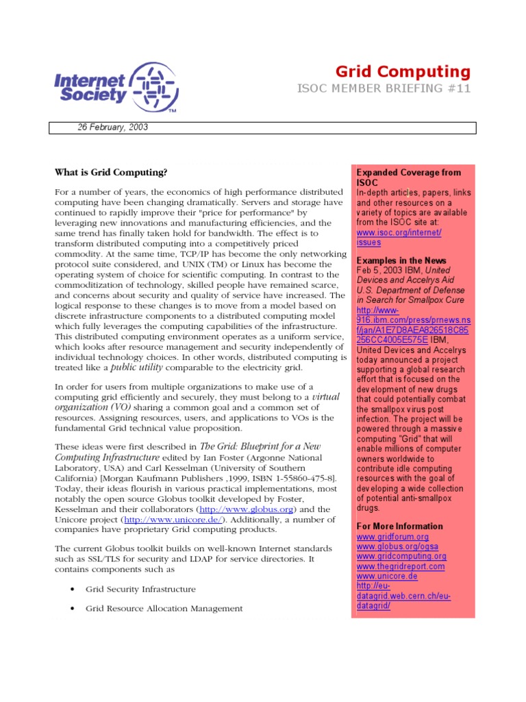 Grid Computing: Isoc Member Briefing #11 | PDF | Grid Computing | Web Service