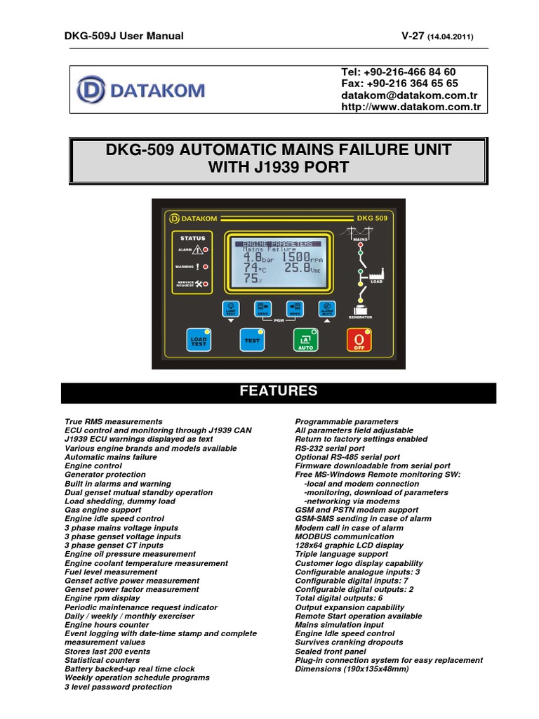 DKG-509 Automatic Mains Failure Unit Manual | PDF | Fuse (Electrical ...
