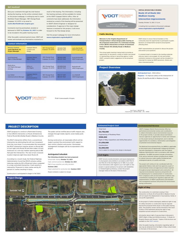 VDOT Project Brochure - Shelby Road Intersection | PDF | National ...