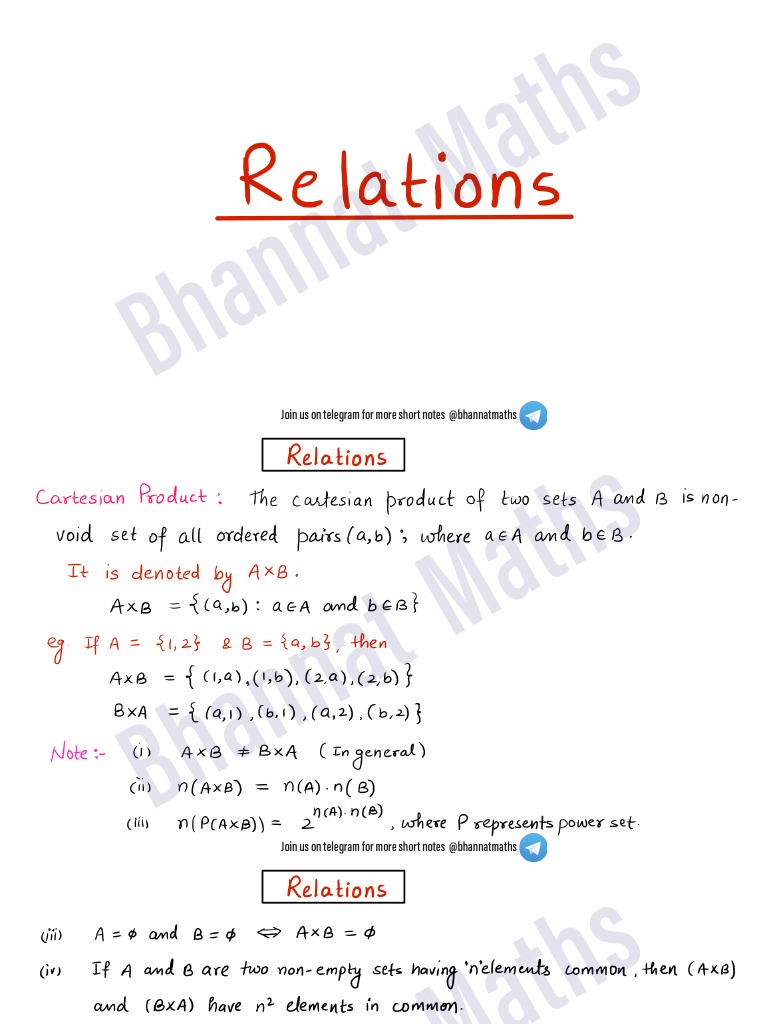 Relations - Short Notes - Aman Sir - BhannatMaths-1 | PDF