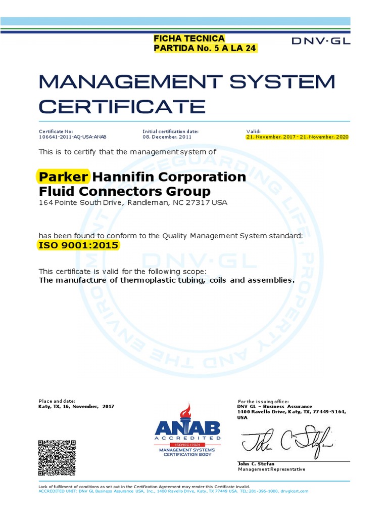 CERTIFICADO ISO-9001-Cert PARKER HANNIFIN | PDF
