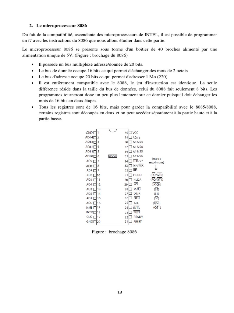 Microprocesseur 8086 : Caractéristiques clés | PDF | Entrée/Sortie ...