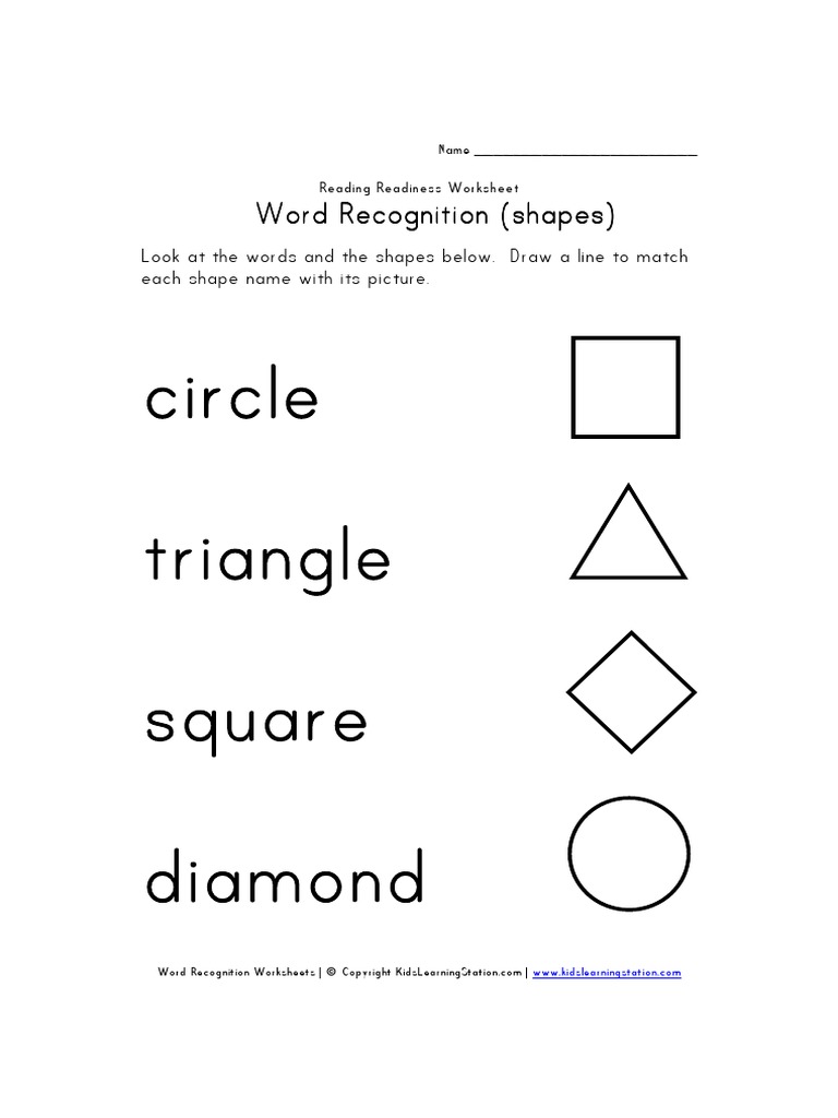 Word Recognition Worksheets Word Recognition Worksheet Shapes1 | PDF