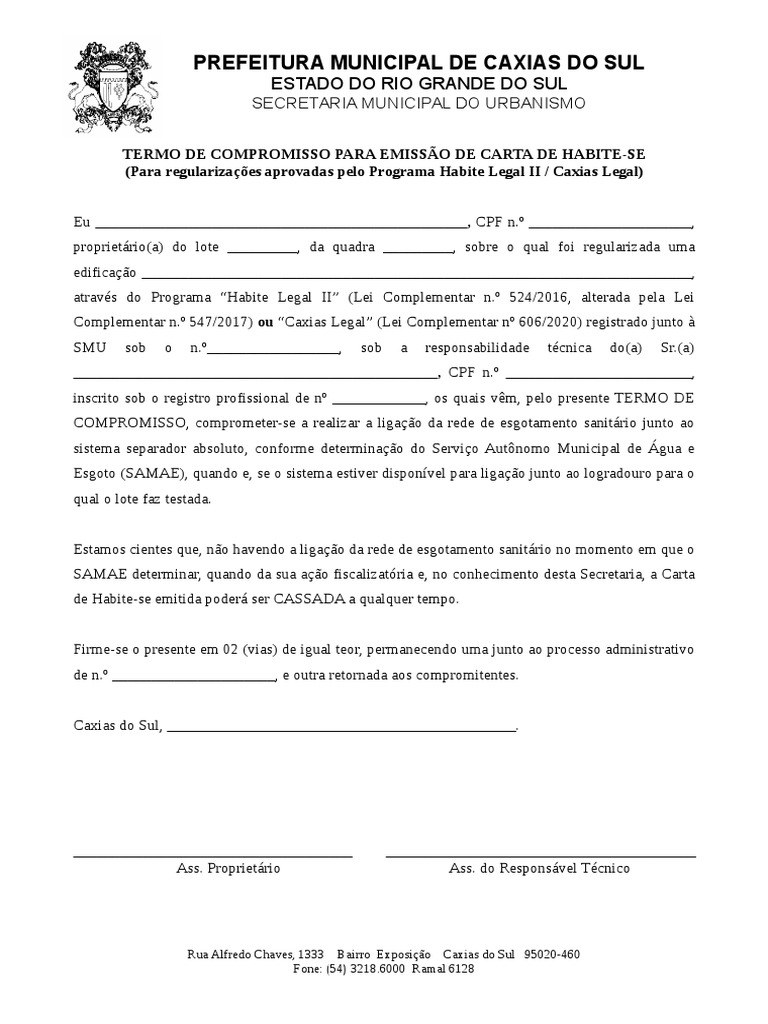 Termo de Compromisso para Habite-se | PDF | Direito | Casa e Jardim