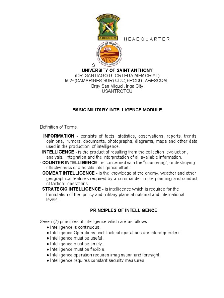 BASIC MILITARY INTELLIGENCE MODULE For Final Exam | PDF | Military ...