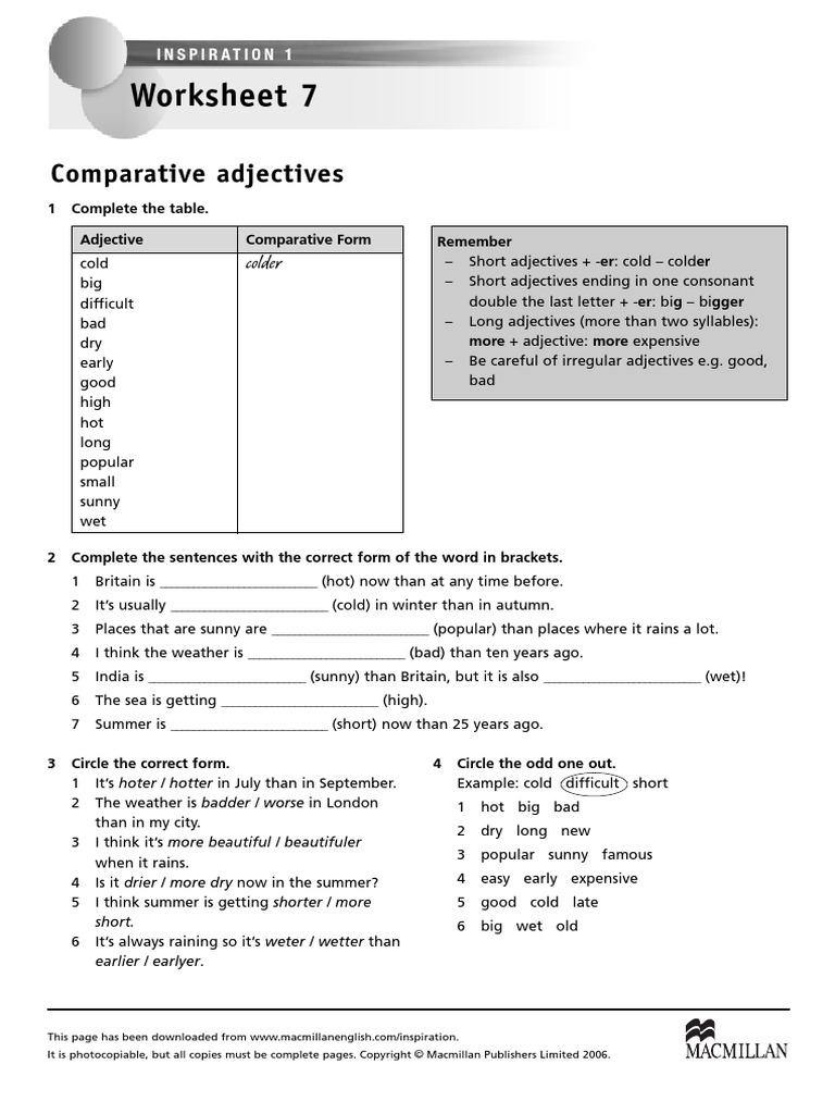 Worksheet 7: Comparative Adjectives | PDF | Adjective | Human Communication