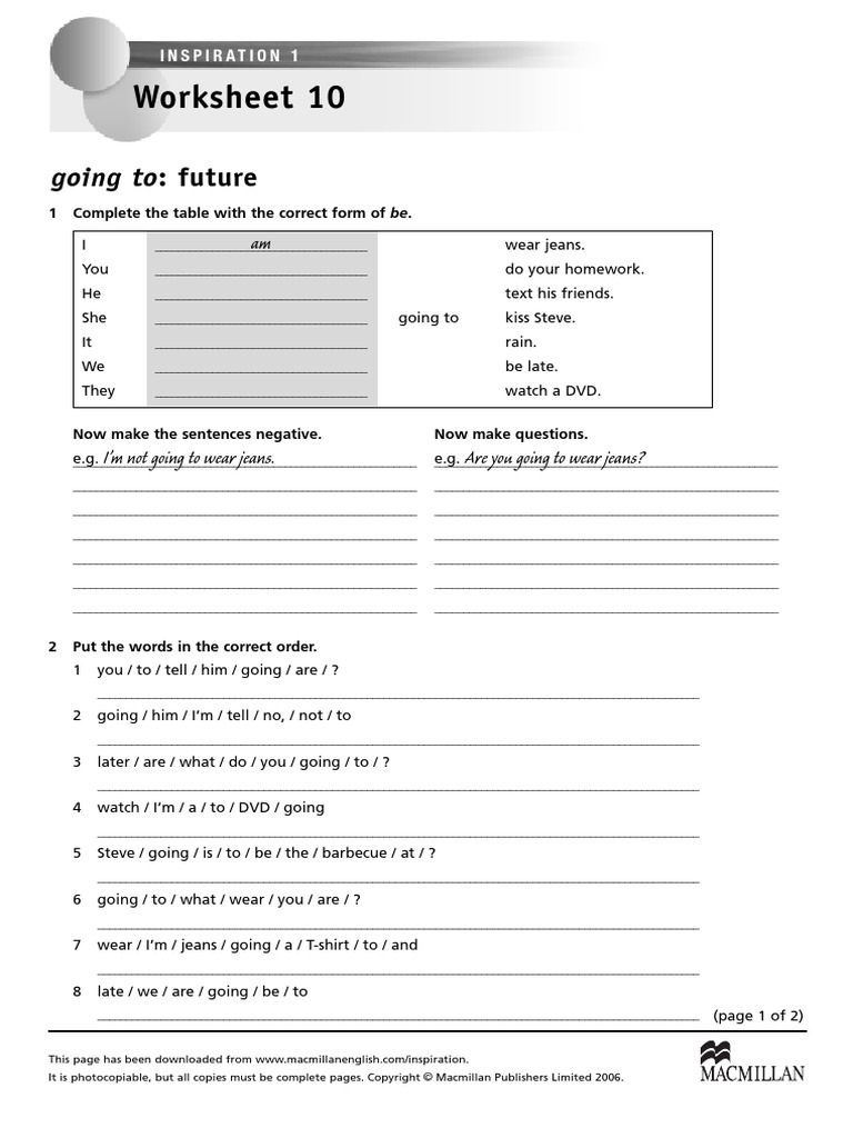 Worksheet 10: Going To: Future | PDF