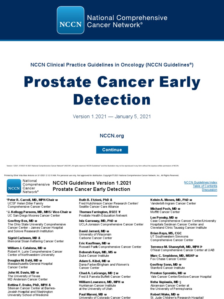 NCCN Guidelines On Prostate Cancer Early Detection | PDF | Prostate Specific Antigen | Prostate ...
