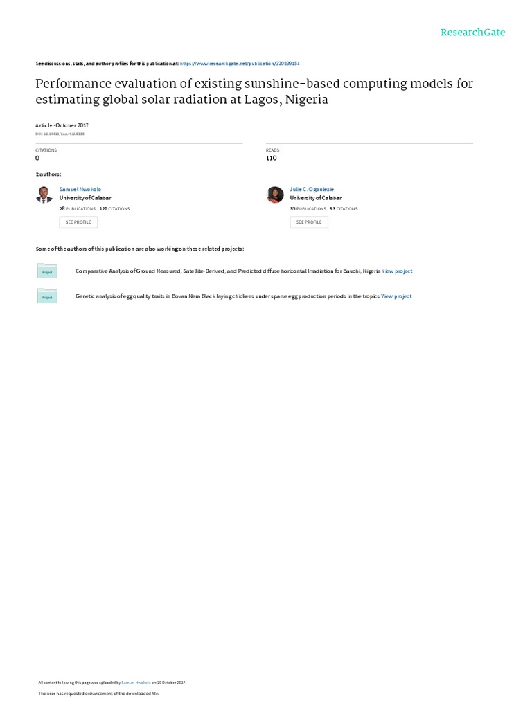 Performance Evaluation Of Existing Sunshine Based Computing Models For