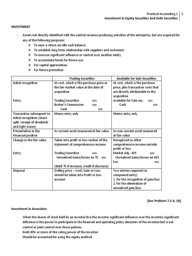 Investment in Equity and Debt Securities | PDF | Investing | Securities ...