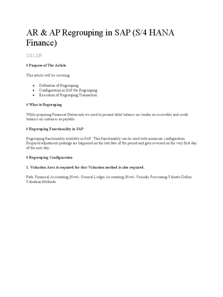 AR & AP Regrouping in SAP (S/4 HANA Finance) : # Purpose of The Article ...