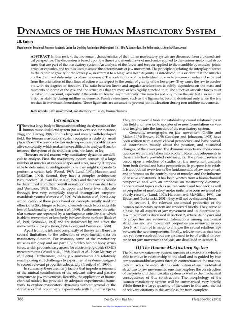 Dynamics of The Human Masticatory System | PDF | Rotation Around A ...