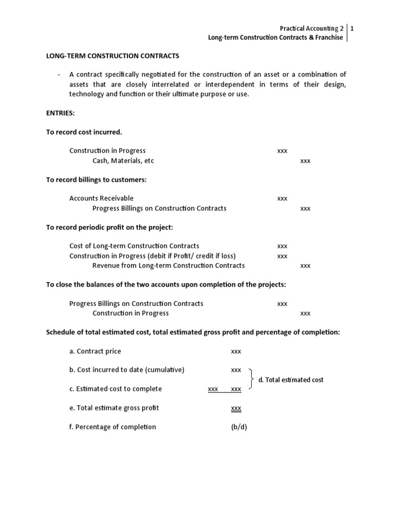 Long-Term Construction Contracts Overview | PDF | Franchising | Revenue