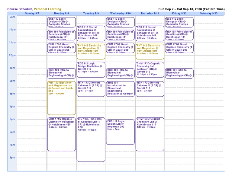 Fall Semester Schedule | PDF