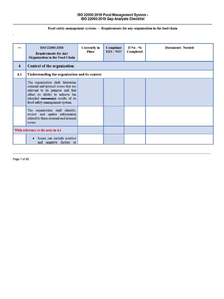ISO 22000 2018 FSMS Gap Analysis 1630583670 | PDF
