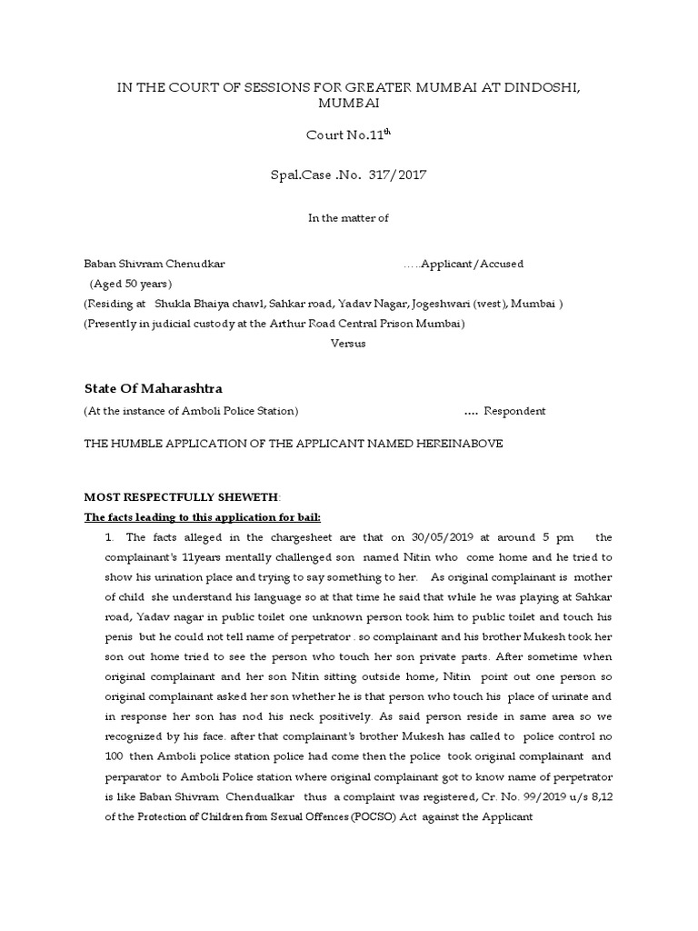 In The Court of Sessions For Greater Mumbai at Dindoshi, Mumbai Court ...