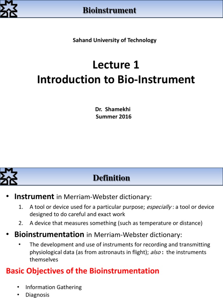 Introduction to Bioinstrumentation: Definitions, Objectives, and the ...