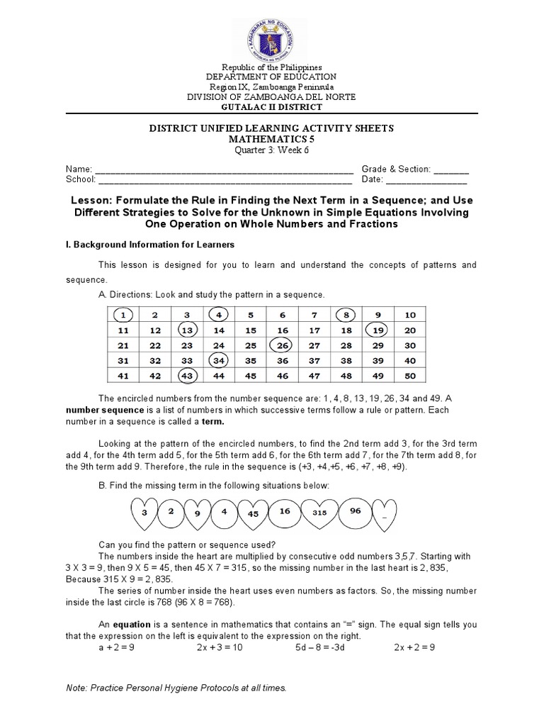 Math5 Q3 LAS Wk6 | PDF | Equations | Numbers