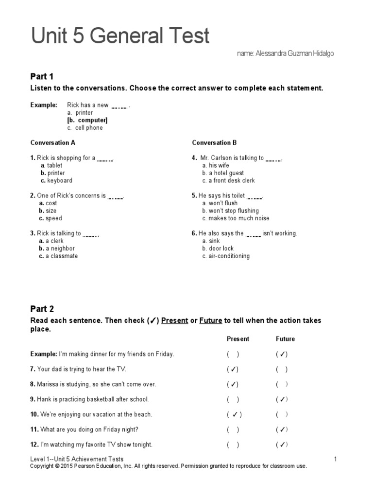Unit 5 General Test: Listen To The Conversations. Choose The Correct ...